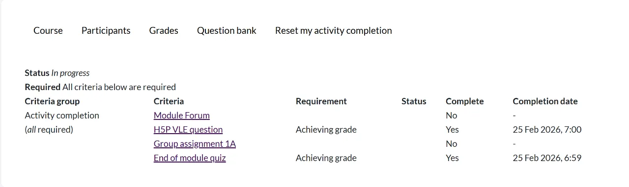 Completion tracking