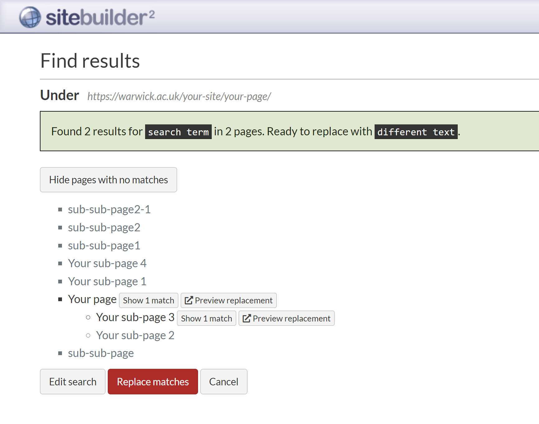 Find & replace - SiteBuilder manual - IDG