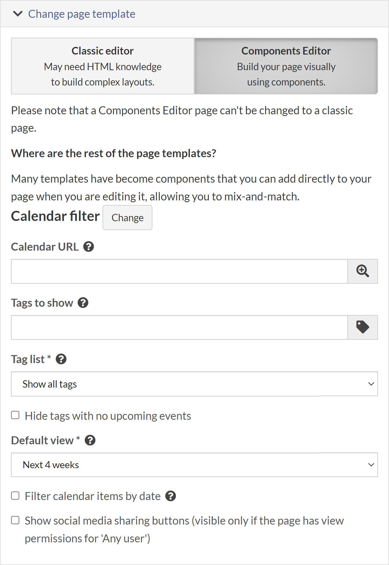 Calendar filter - SiteBuilder help - IT Services