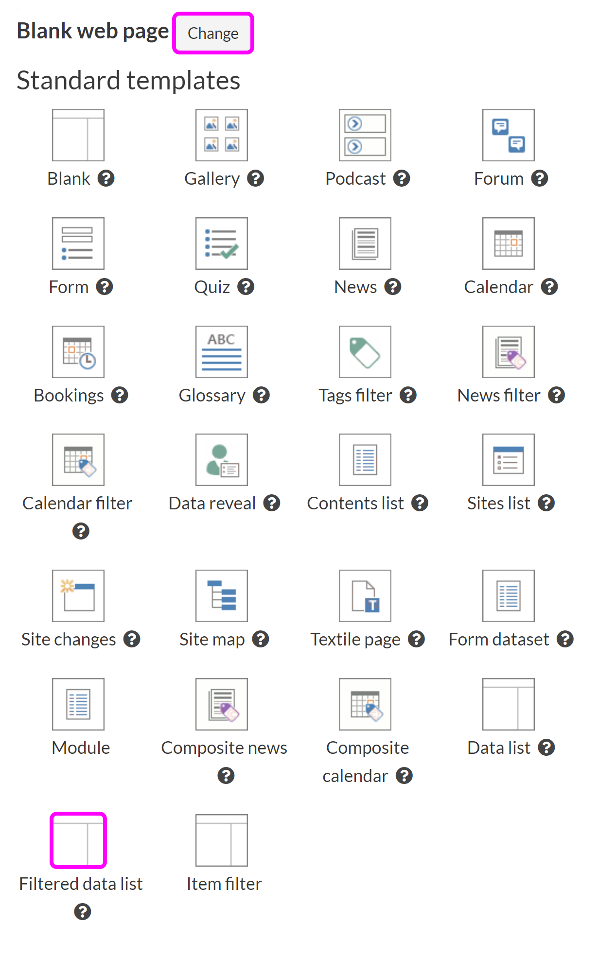 Create a Filtered data list page - SiteBuilder manual - IDG