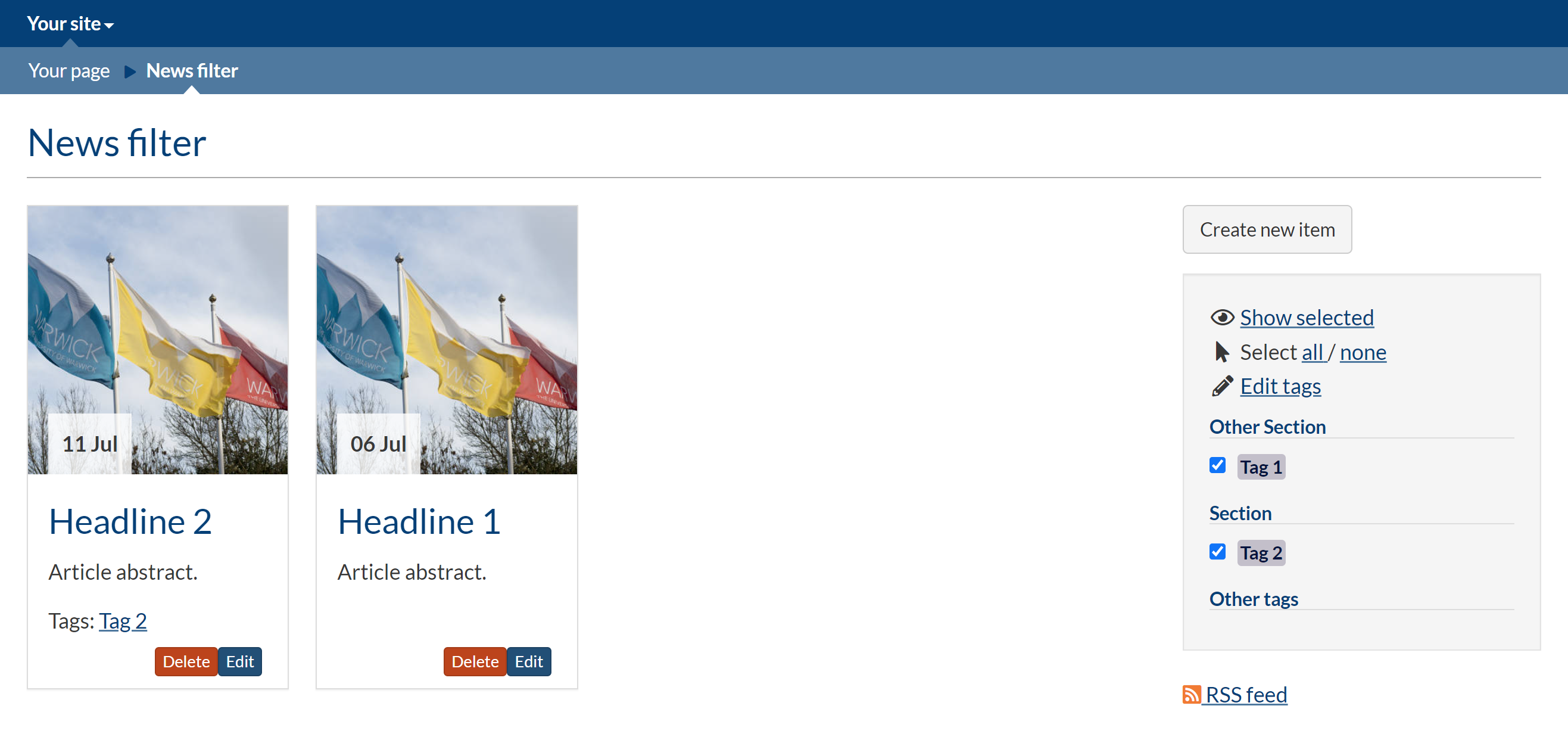 News filter page template - SiteBuilder help - IDG