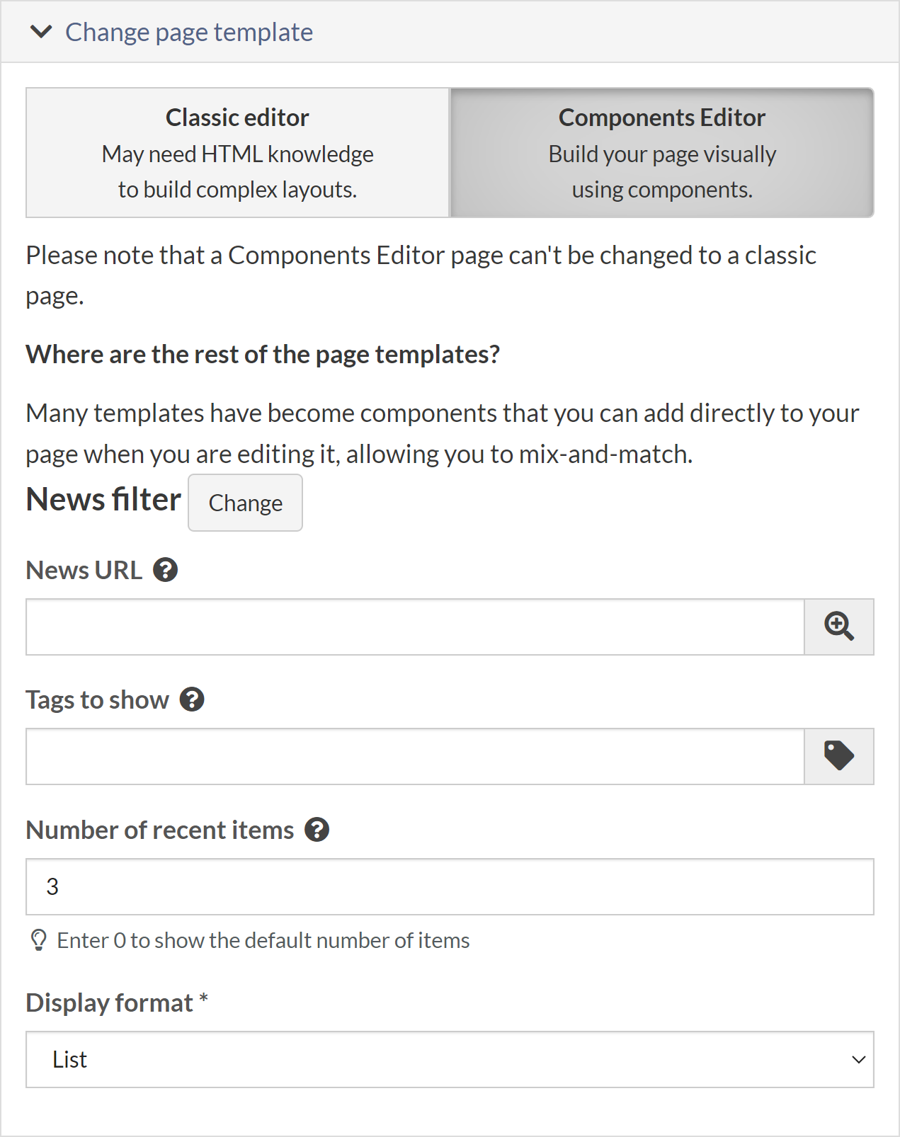 News filter page template - SiteBuilder help - IDG
