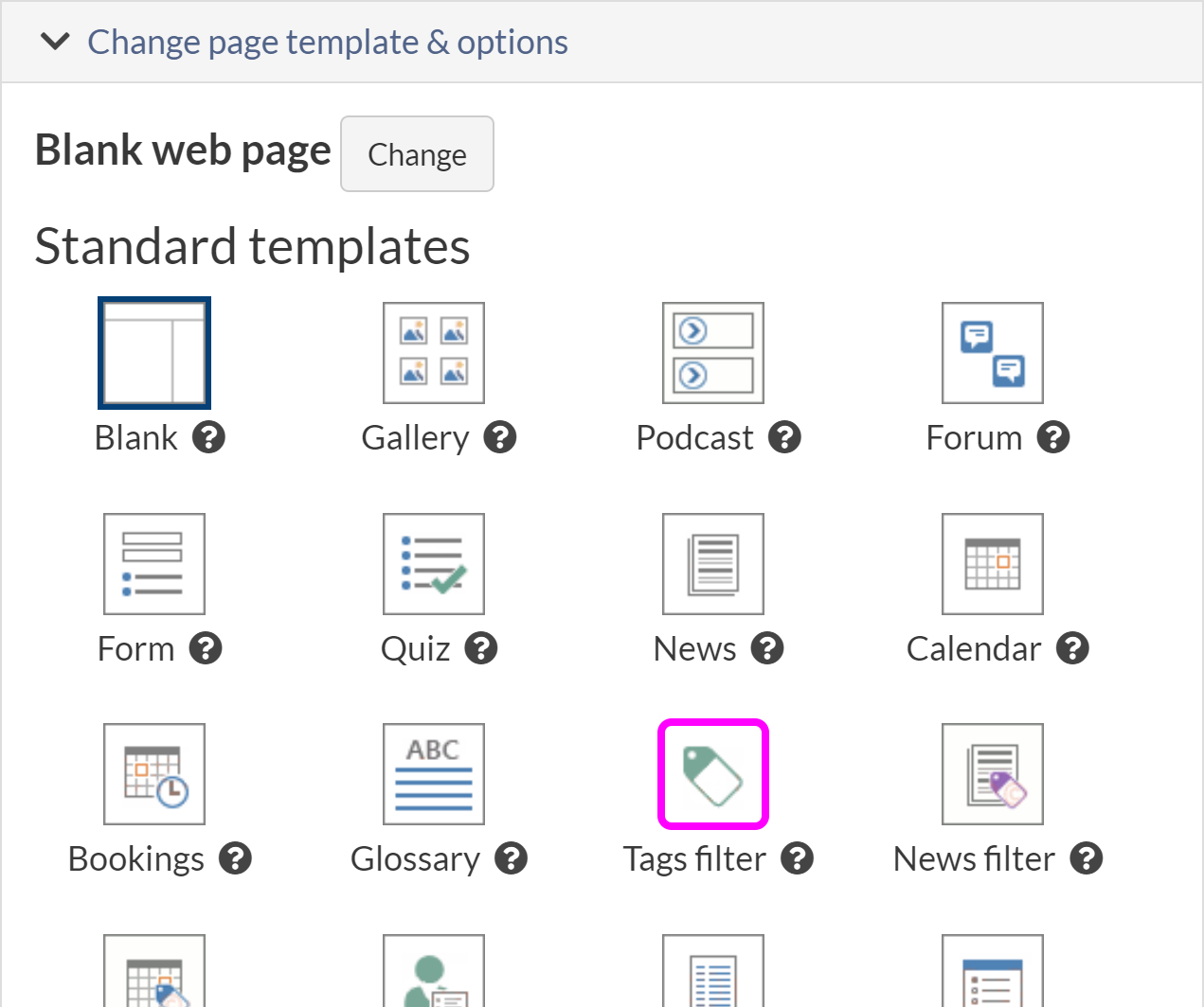 Tags filter page template - SiteBuilder manual - IDG