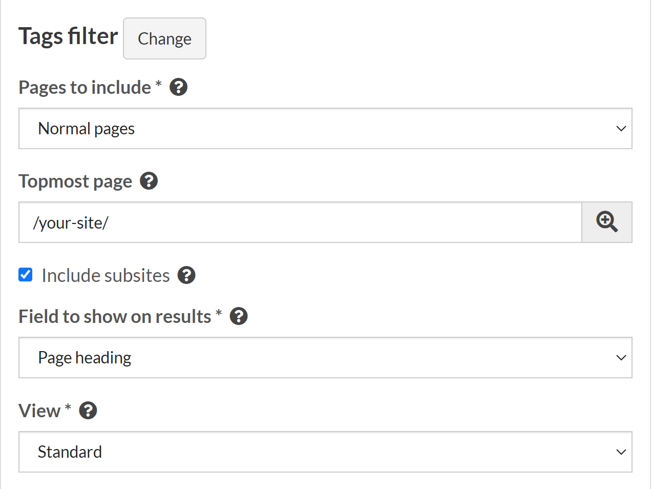 Tags filter page template - SiteBuilder manual - IDG