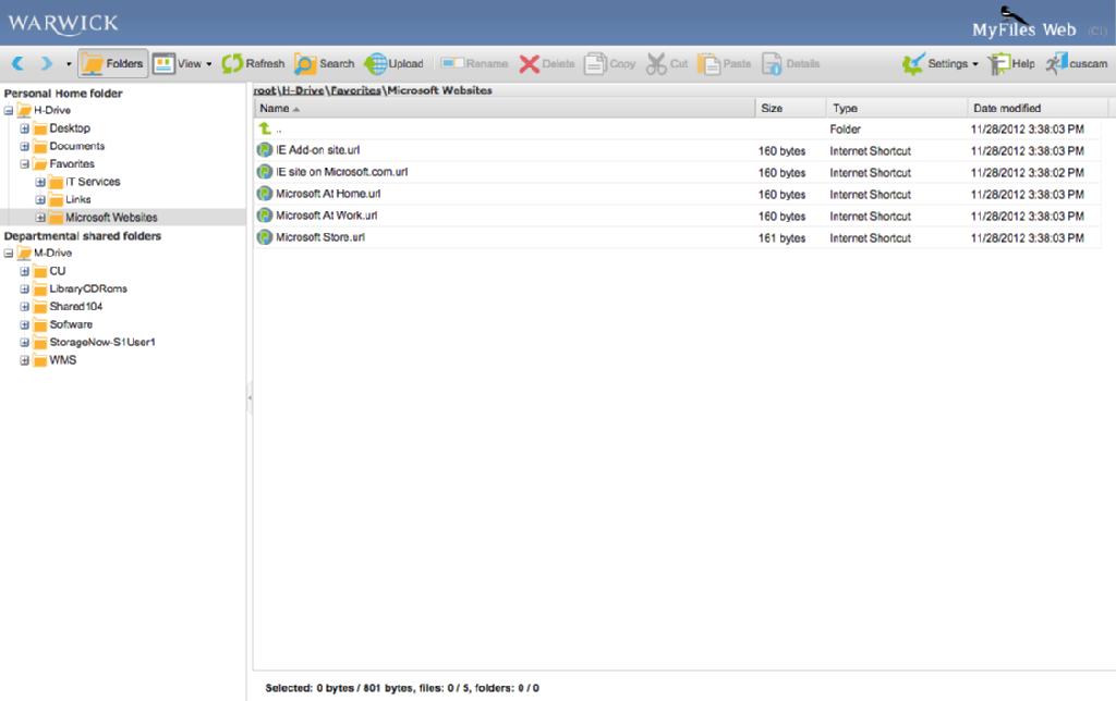 MyFiles Web - the main screen